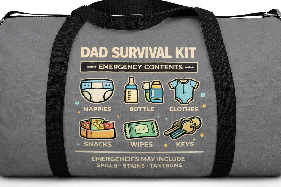 Dad Survival Kit Duffel Bag | Funny Diaper Bag, Emergency Contents - Etsy