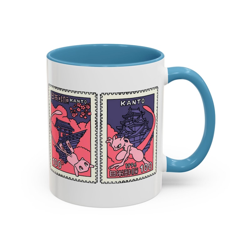 Kanto Region Me & Mewtwo Stamp Sticker Mug, Anime Coffee Mug, Gamer ...