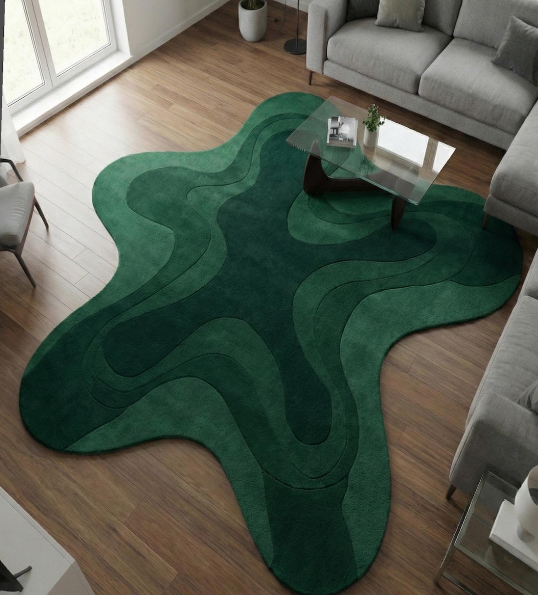 Organic Abstract Green Area Rug | Modern Irregular Shape Carpet ...