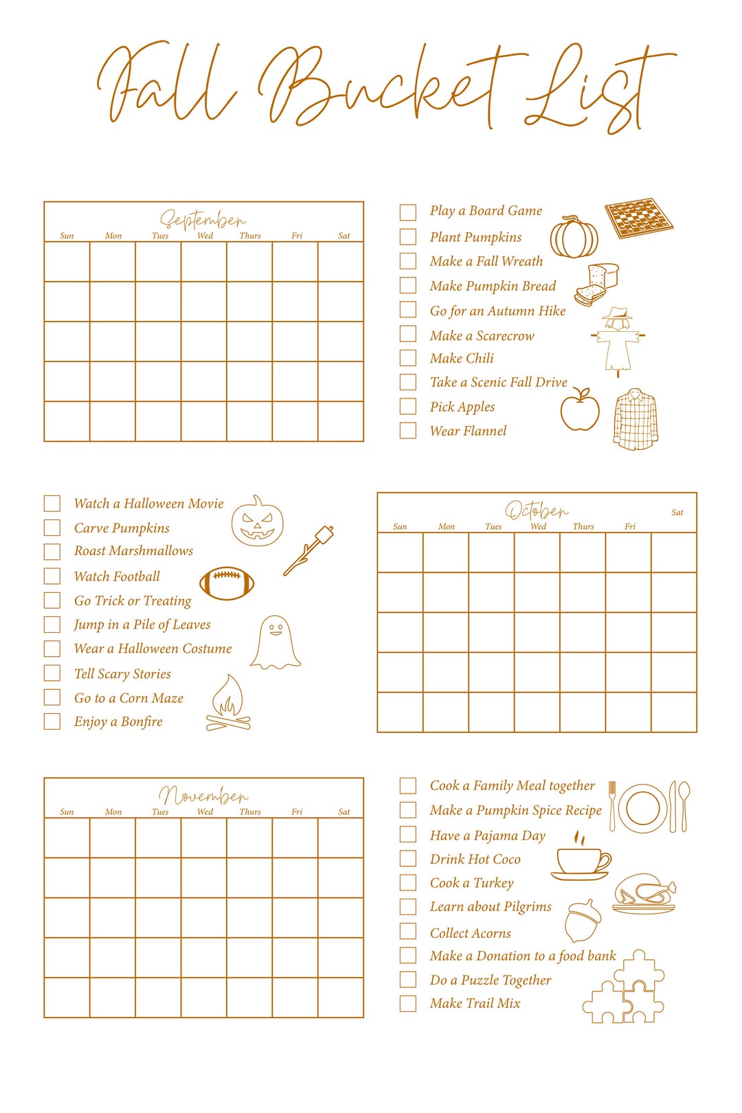 Fall Bucket List, Fall Activity, Fall Countdown Poster, Fall Countdown ...