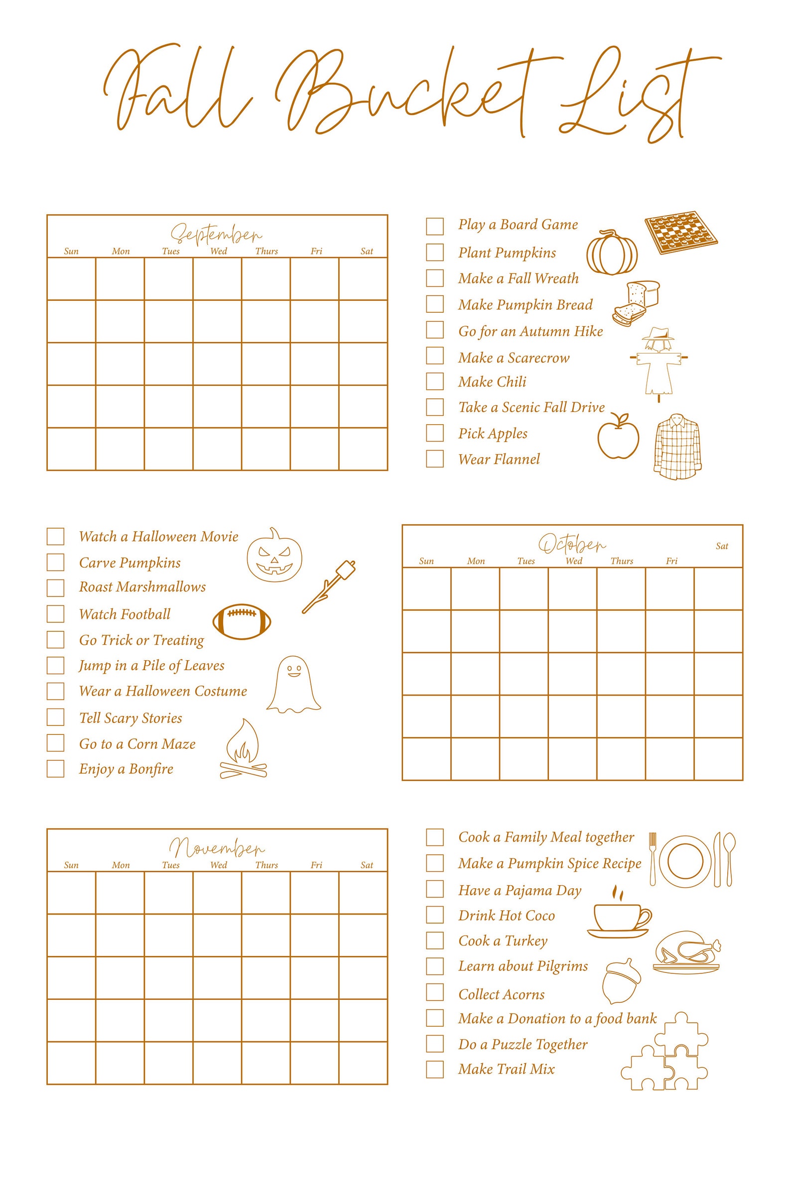 Fall Bucket List, Fall Activity, Fall Countdown Poster, Fall Countdown ...