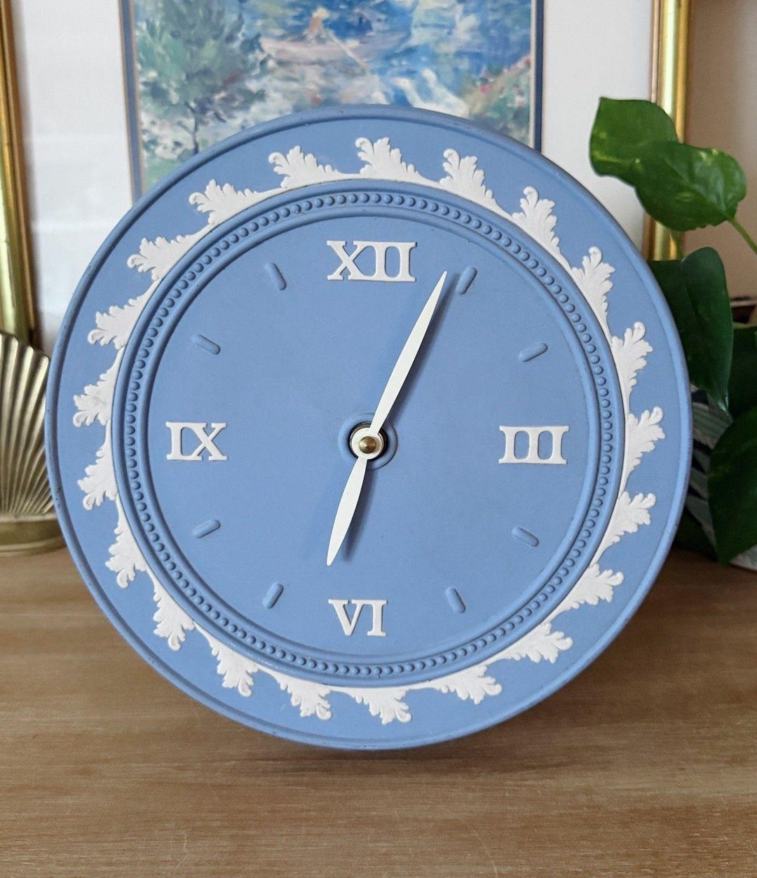 Vintage Wedgwood Blue Jasperware Acacanthus Wall Clock 9 Runs Excellent ...