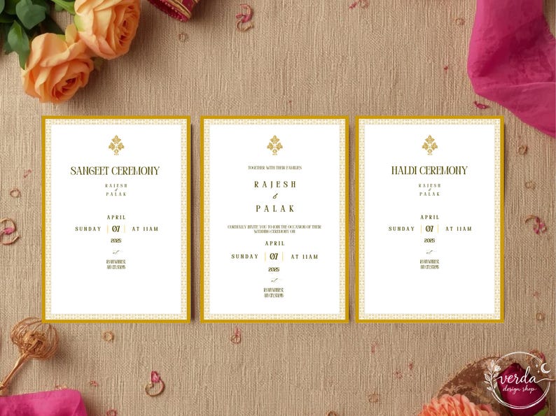 Indian Wedding Invitation Canva Template | Elegant Gold Wedding Invite ...