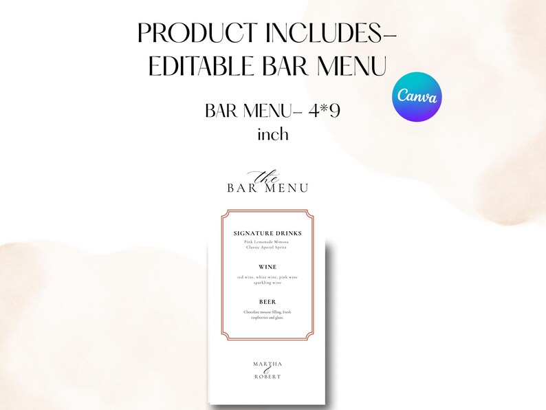 Elegant Bar Menu Sign | Editable Wedding Bar Menu Template | Minimal ...
