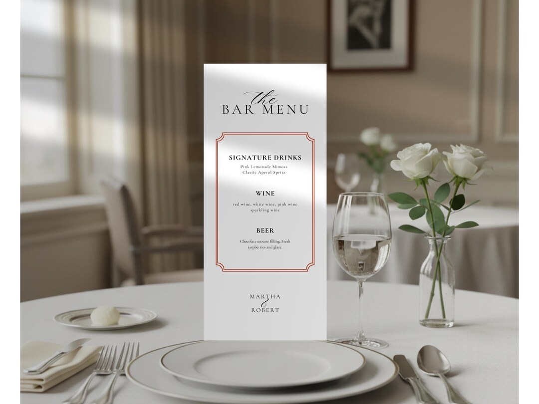 Elegant Bar Menu Sign | Editable Wedding Bar Menu Template | Minimal ...