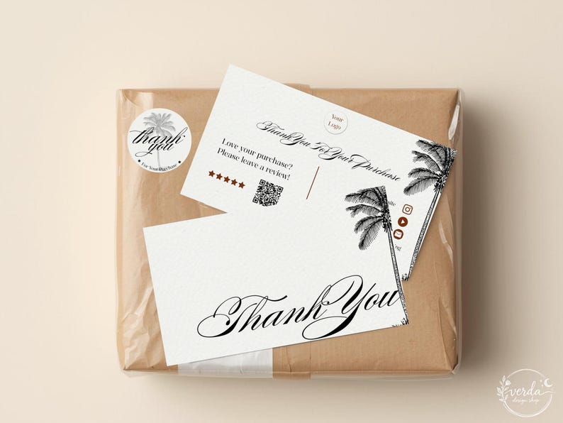 Tropical Thank You Card Canva Template Bundle | Palm Tree Small ...