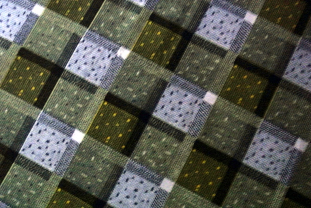 Vintage 1970s Unused Cotton Fabric With X-LARGE Checkered Green/ Grey ...