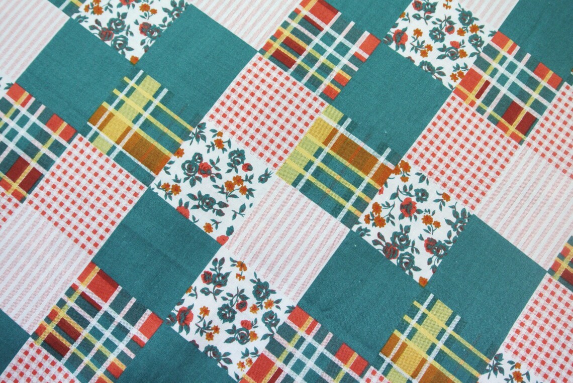 Vintage 1970s Fabric in Highquality Unused Cotton With Larger Checkered ...