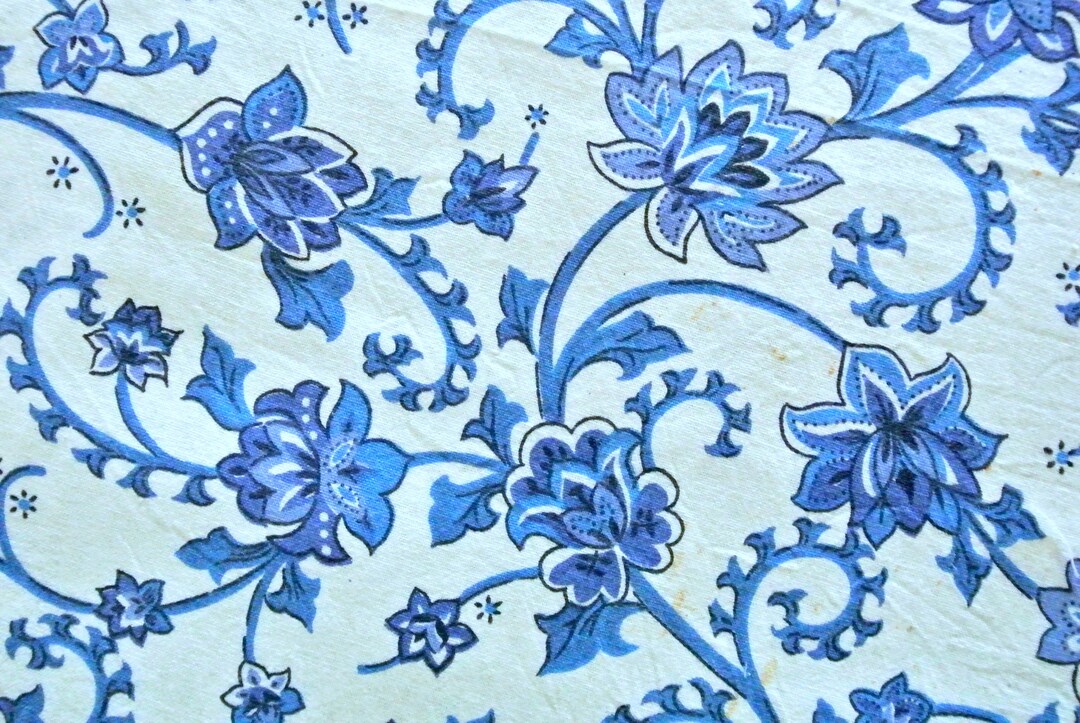 Vintage 1980s Unused Highquality Design Cotton Fabric With Large ...