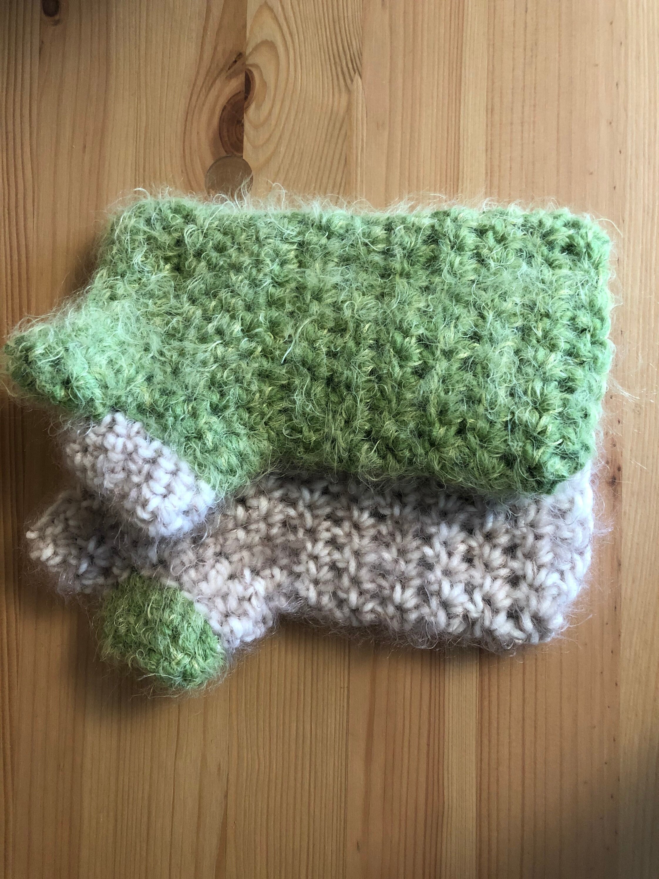 Fuzzy Fingerless Mittens Green and Beige - Etsy UK