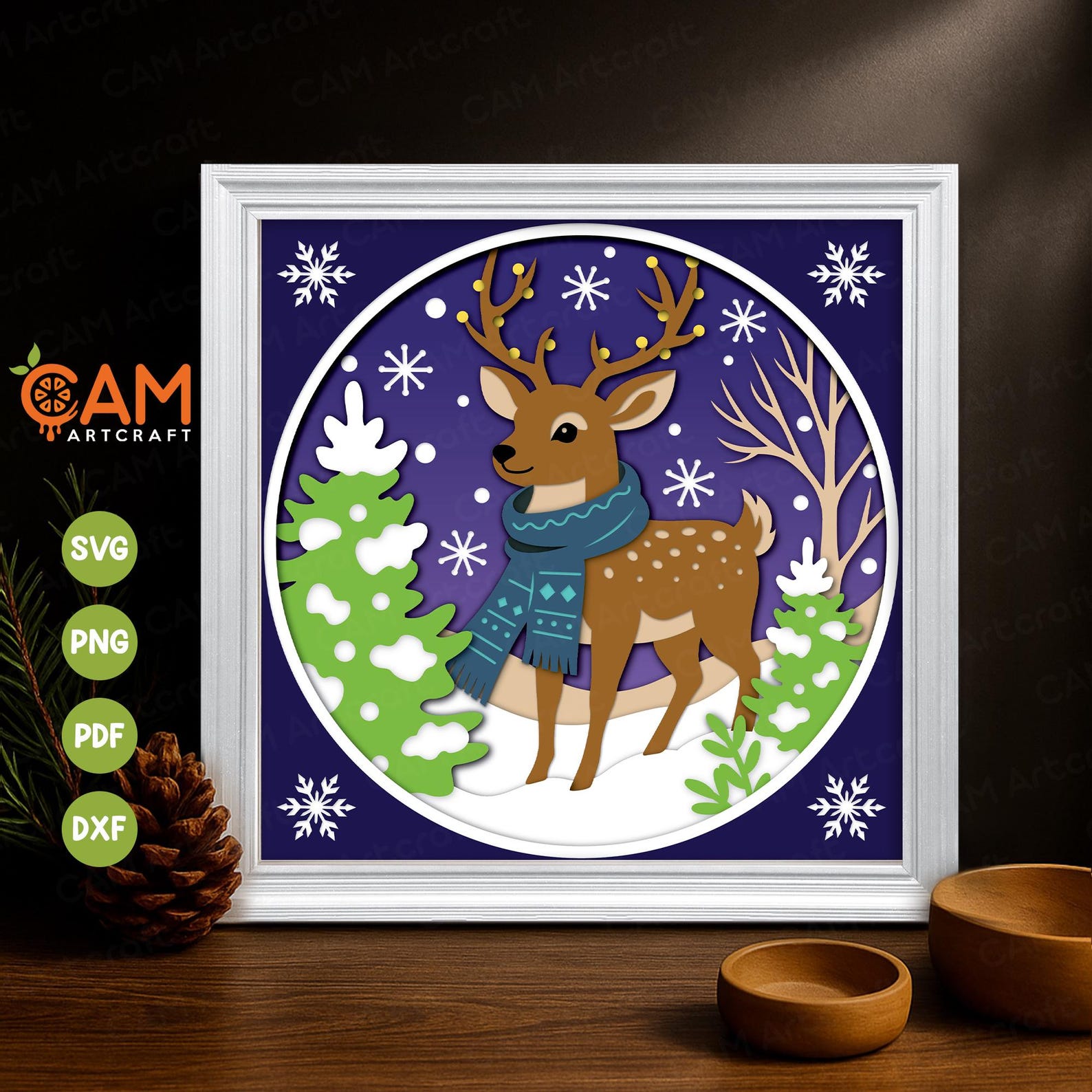 3D Deer Shadow Box SVG, Christmas Forest 3D Shadow Box Svg, 3D SVG ...