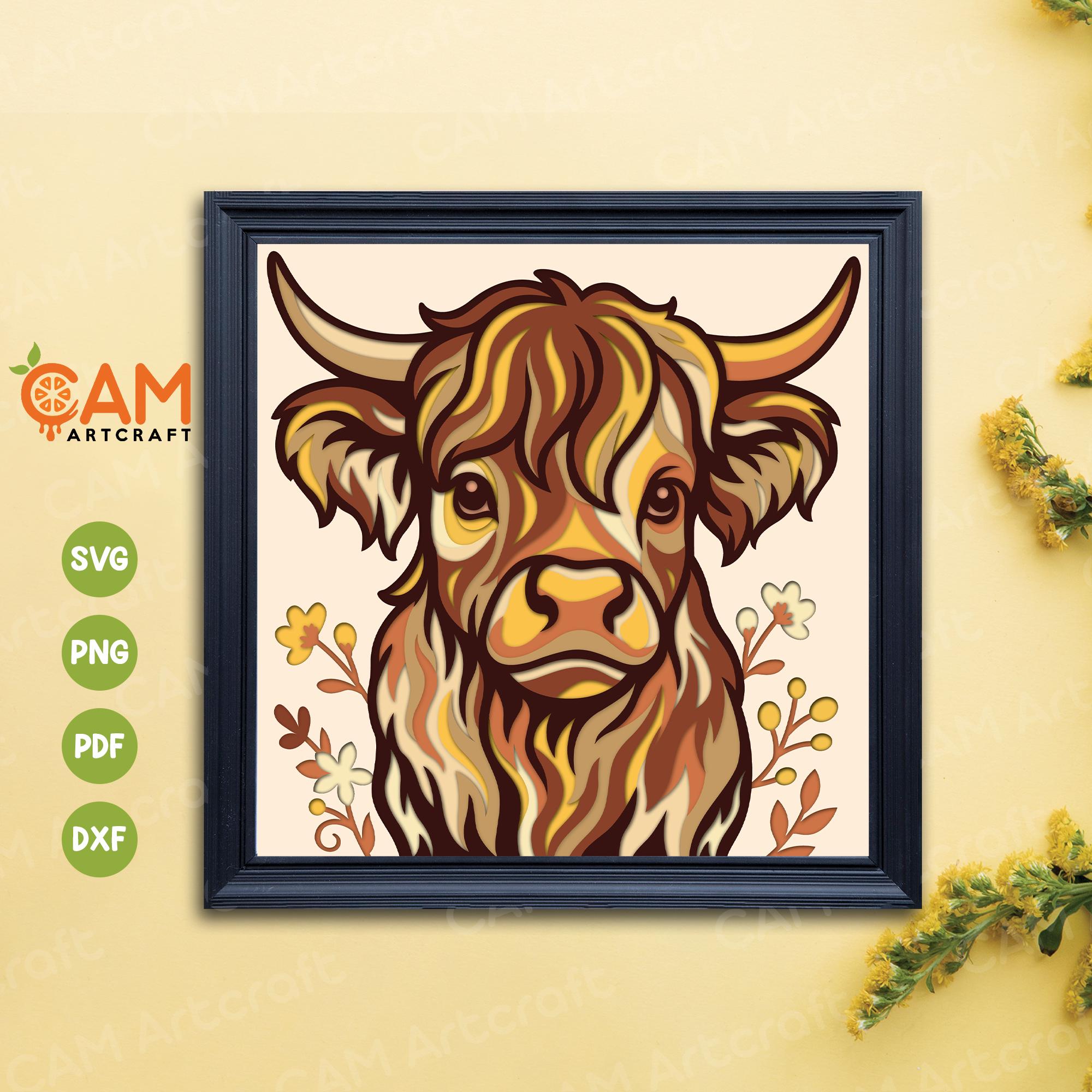3D Highland Cow Shadow Box, Farm Shadow Box SVG, Layered Highland Cow ...
