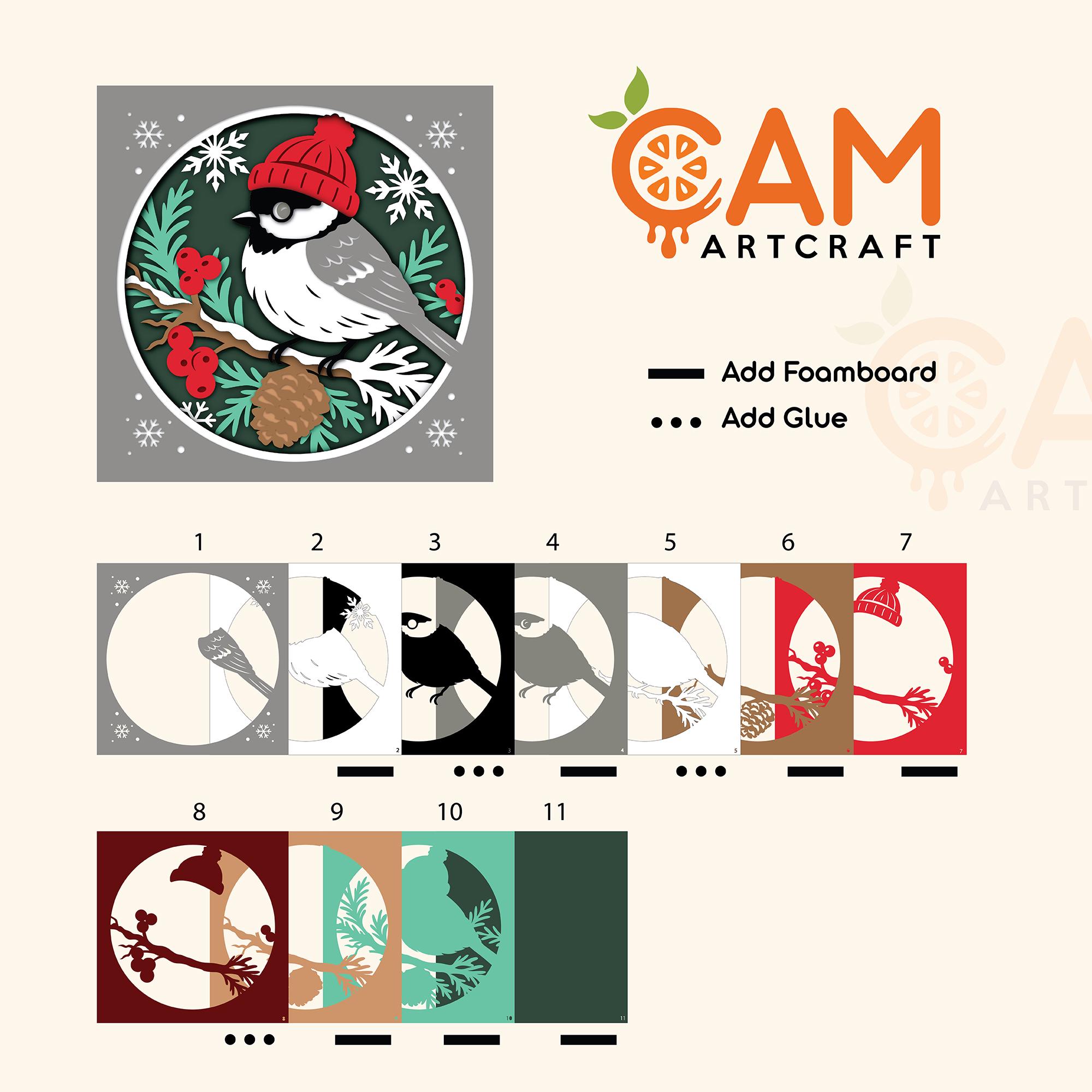 3D Christmas Bird Shadowbox SVG, Chickadee Winter, 3D SVG Christmas ...