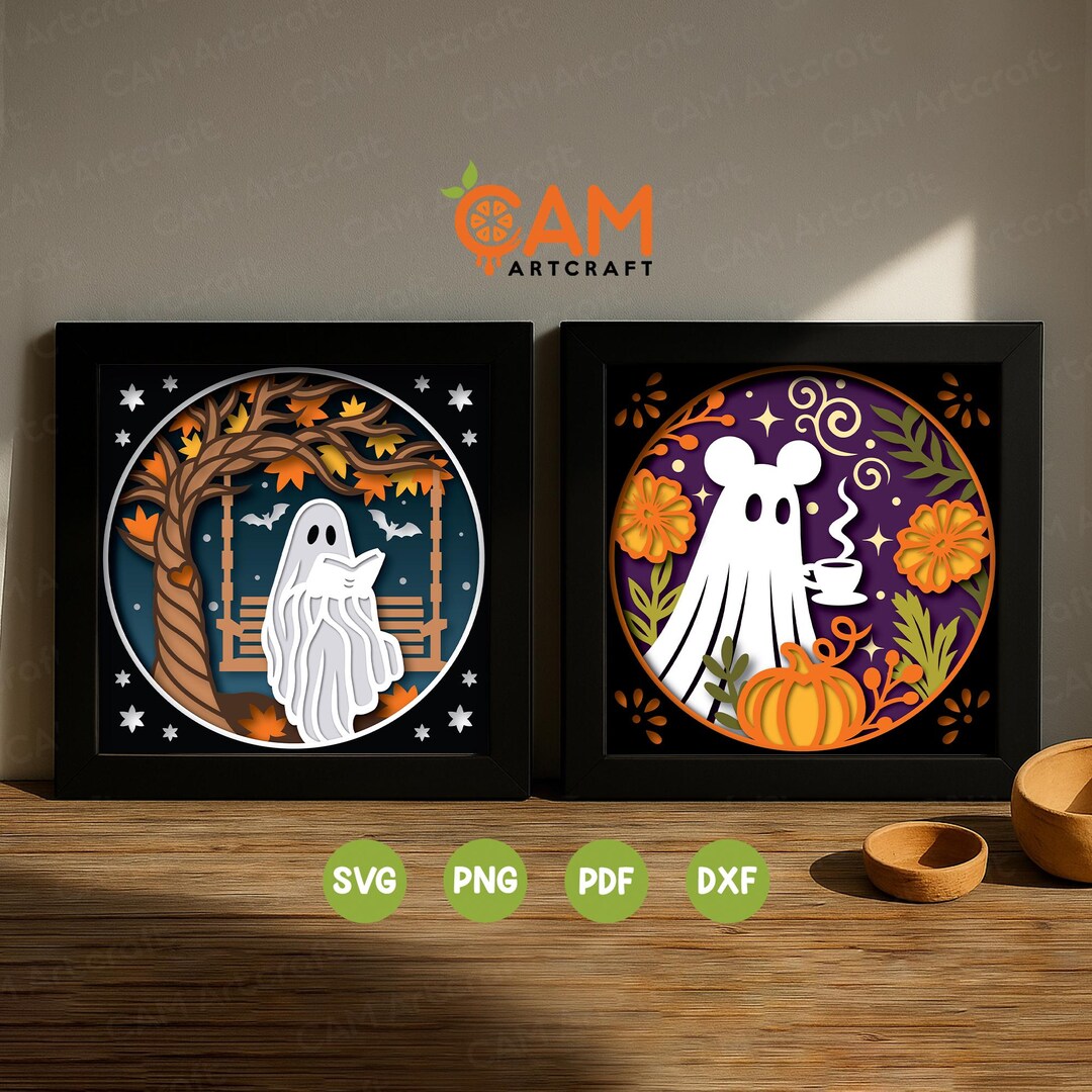 Combo 2 Chilling Ghost Shadow Box SVG, 3D Ghost Reading Shadow Box Svg ...