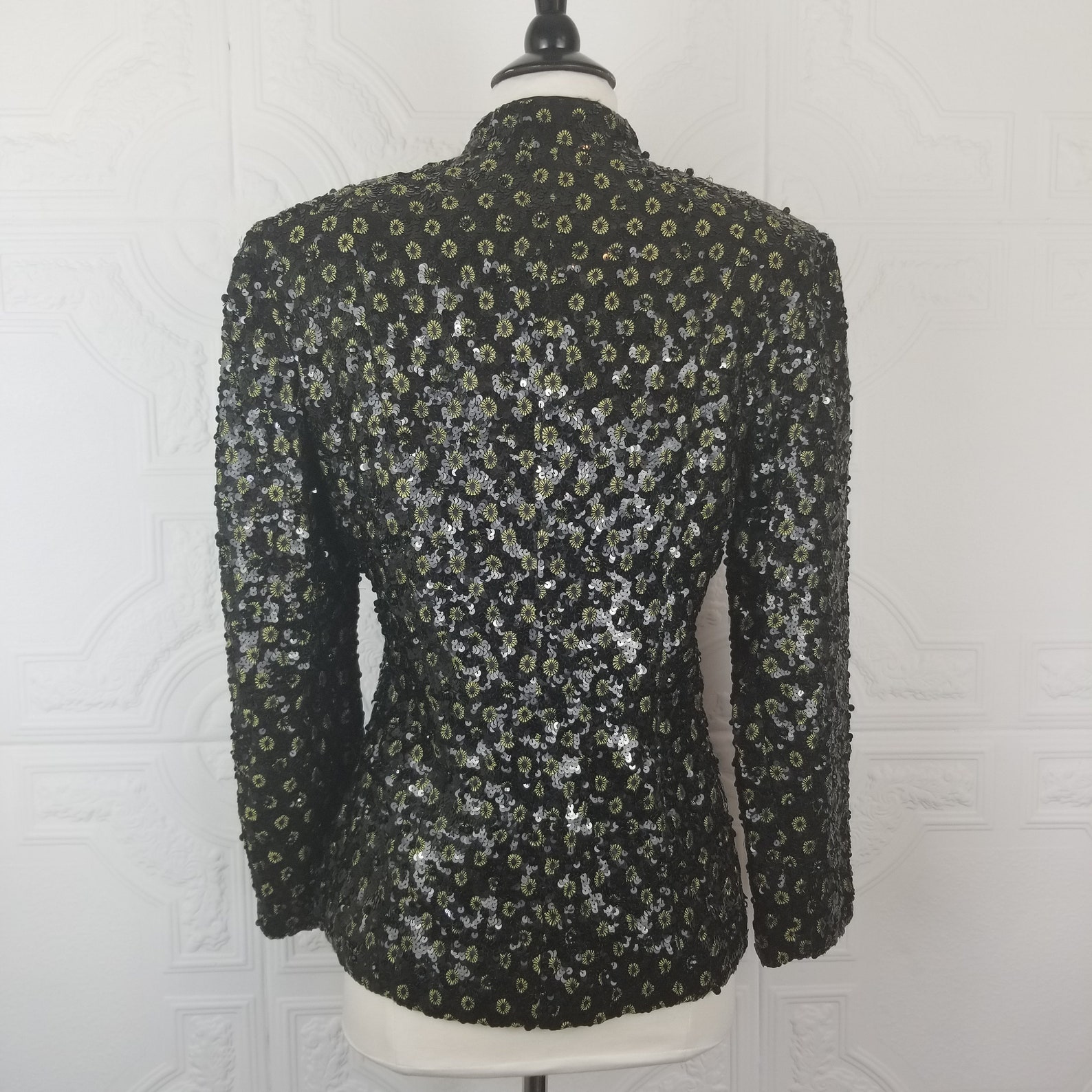 Black Sequin Beaded Evening Jacket | Sequin Cocktail Blazer | Gold ...