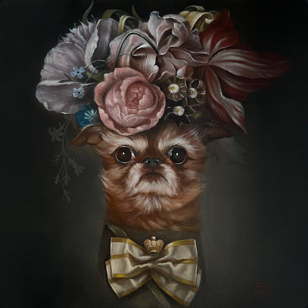 Retrato de perro pintado al óleo sobre lienzo, arte de perros pequeños ...