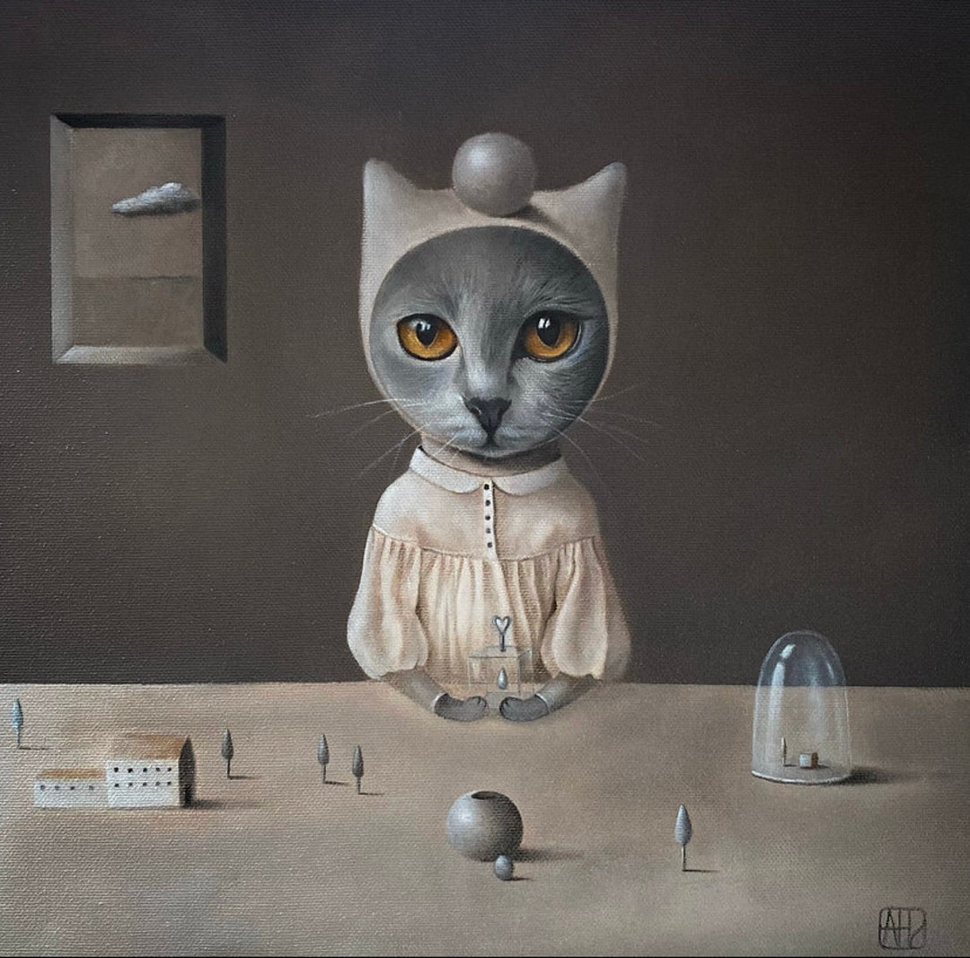 Cat Art PRINT, Nostalgic Cat Wall Art, Cat Decor, Cat Illustration, Cat ...