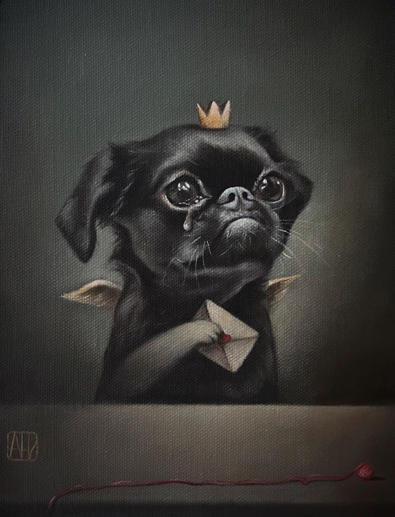 Griffon Dog Portrait Portrait With the Love Letter , Black Dog Painting ...
