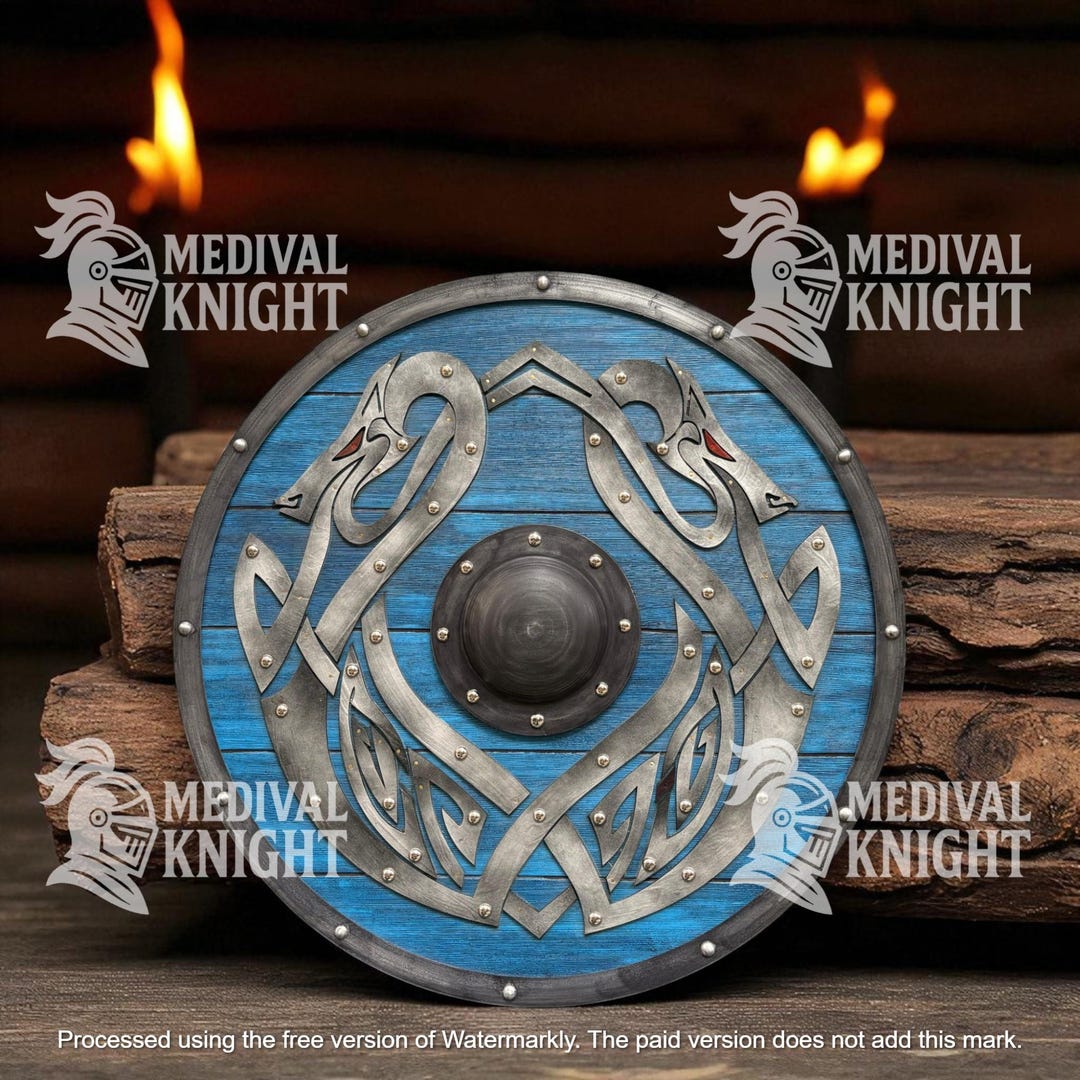 Viking Shield Norse Dragon Round Shield, Blue Viking Shield Wall Decor ...
