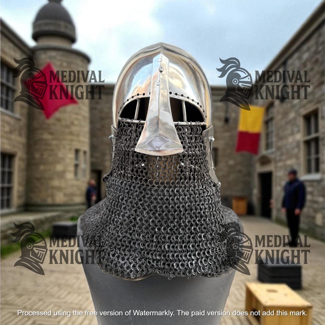 SCA Steel Medieval Nasal Combat Bascinet Buhurt Helmet With Chainmail ...