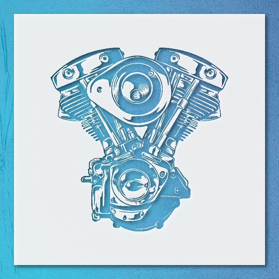 Stylized Motorcycle Engine Stencil for Mechanical Art and DIY Projects ...