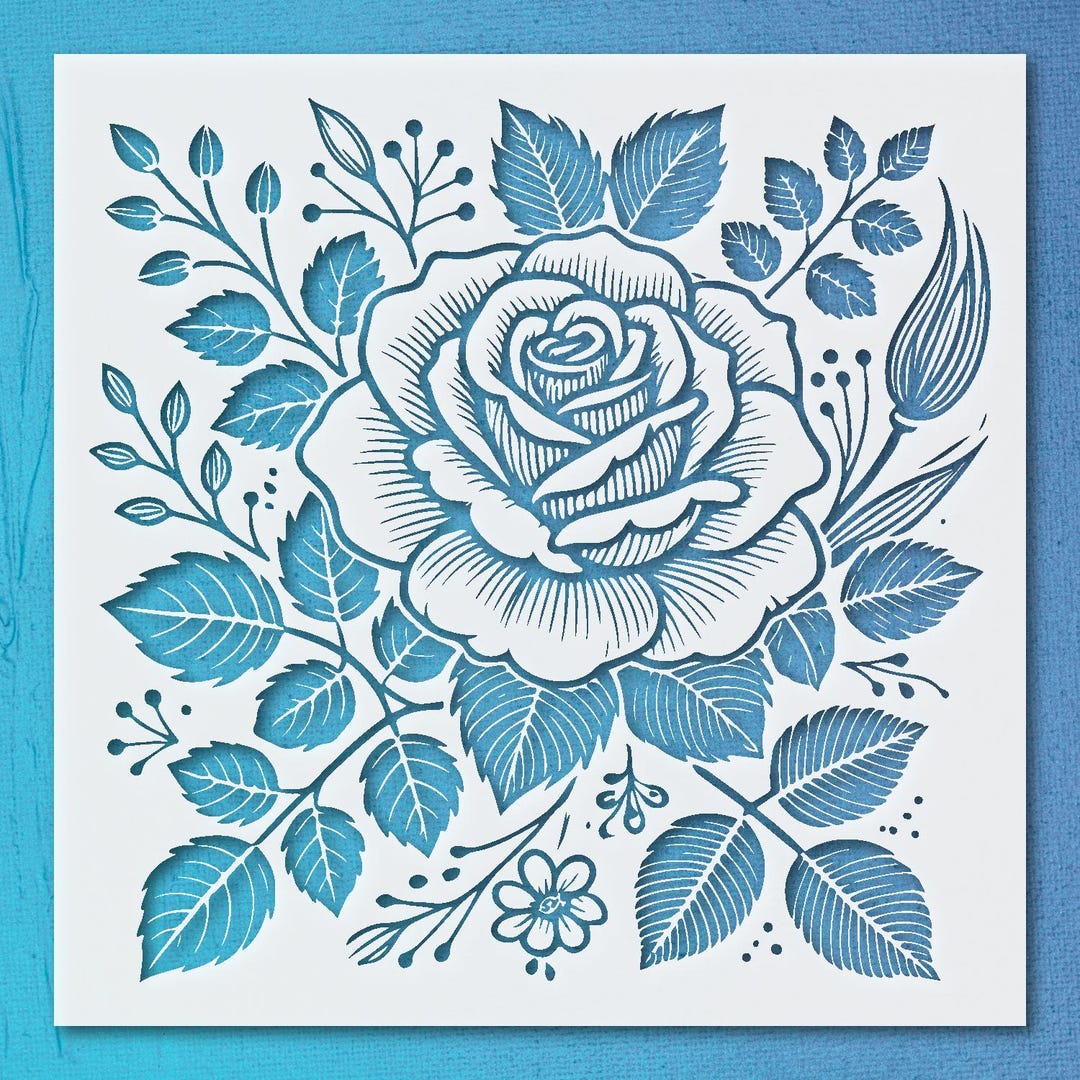Flowers in Rose Line Art Stencil for Home Decor and Craft Projects - Etsy