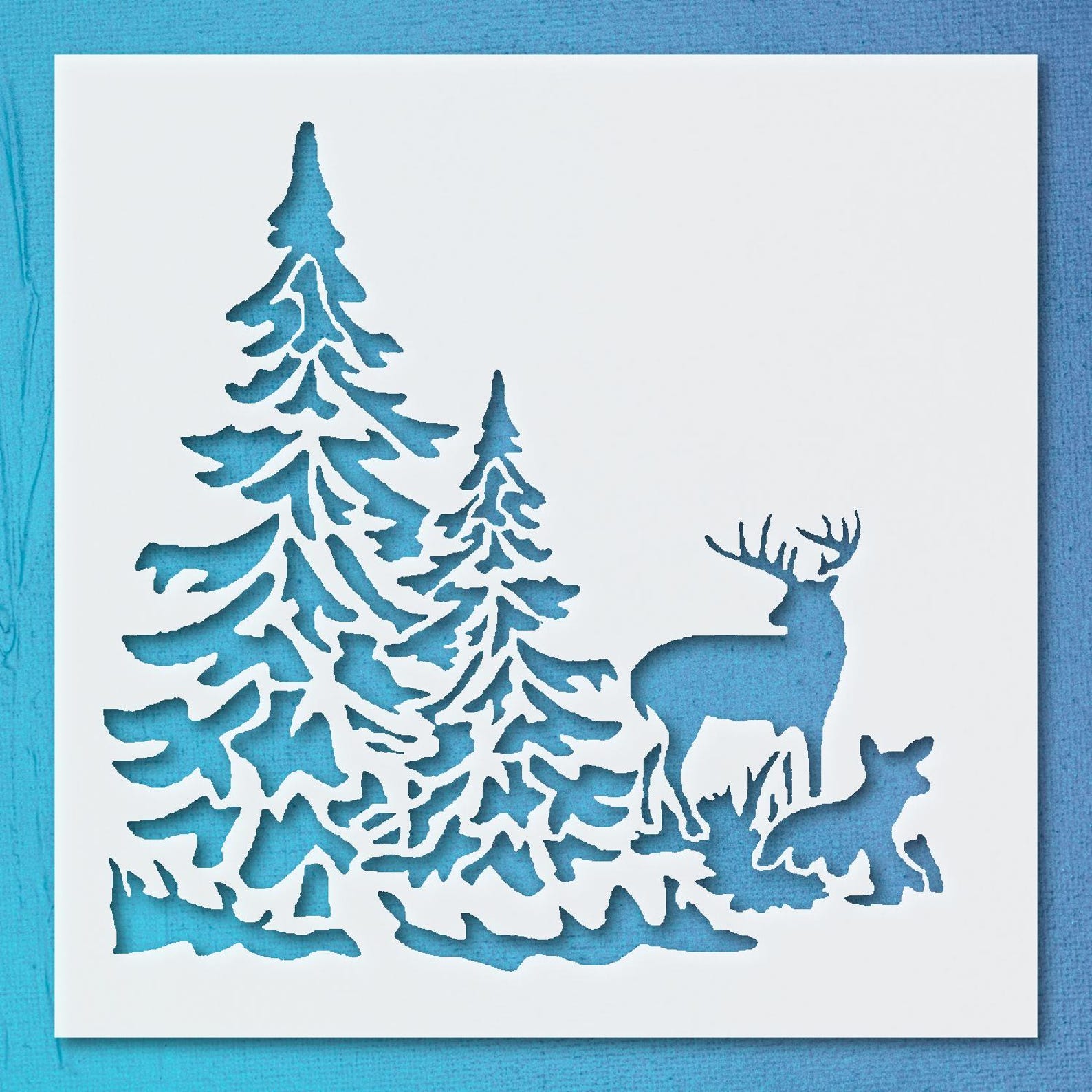 Stylized Forest Scene Stencil With Trees and Deer Design for Crafting ...