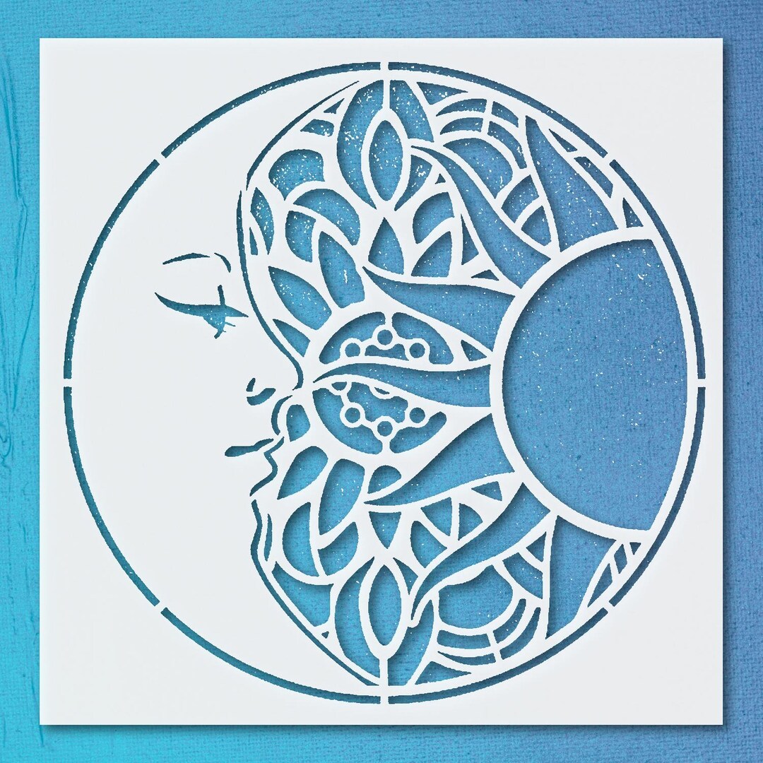 Face and Sun Fusion Stencil - Circular Pattern for Creative Projects - Etsy