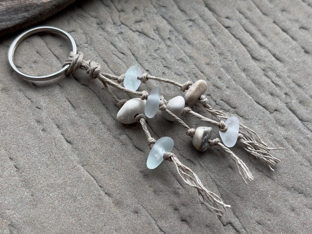 NATURAL Beach Stone Keychain ~ Boho Stone Tassel Keychain ~ Stone Key ...