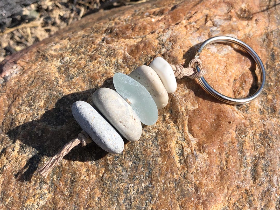 NATURAL STONE and Beach Glass Keychain Cairn Stack Keychain Stone Key ...
