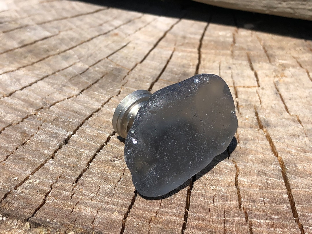 BEACH GLASS Cabinet Knob Genuine GREY Sea Glass Cabinet Knobs Drawer ...