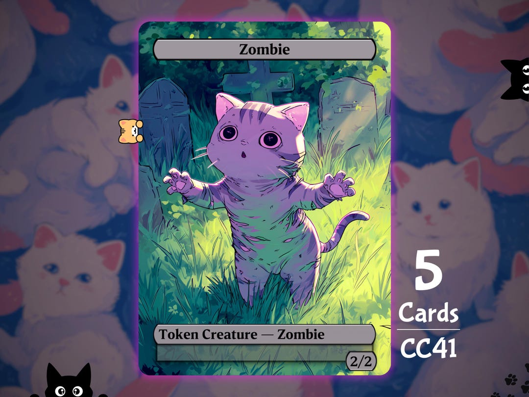 5x Zombie 2/2 Black - MTG Token - Cat Tokens by Teddy CC41 - Etsy