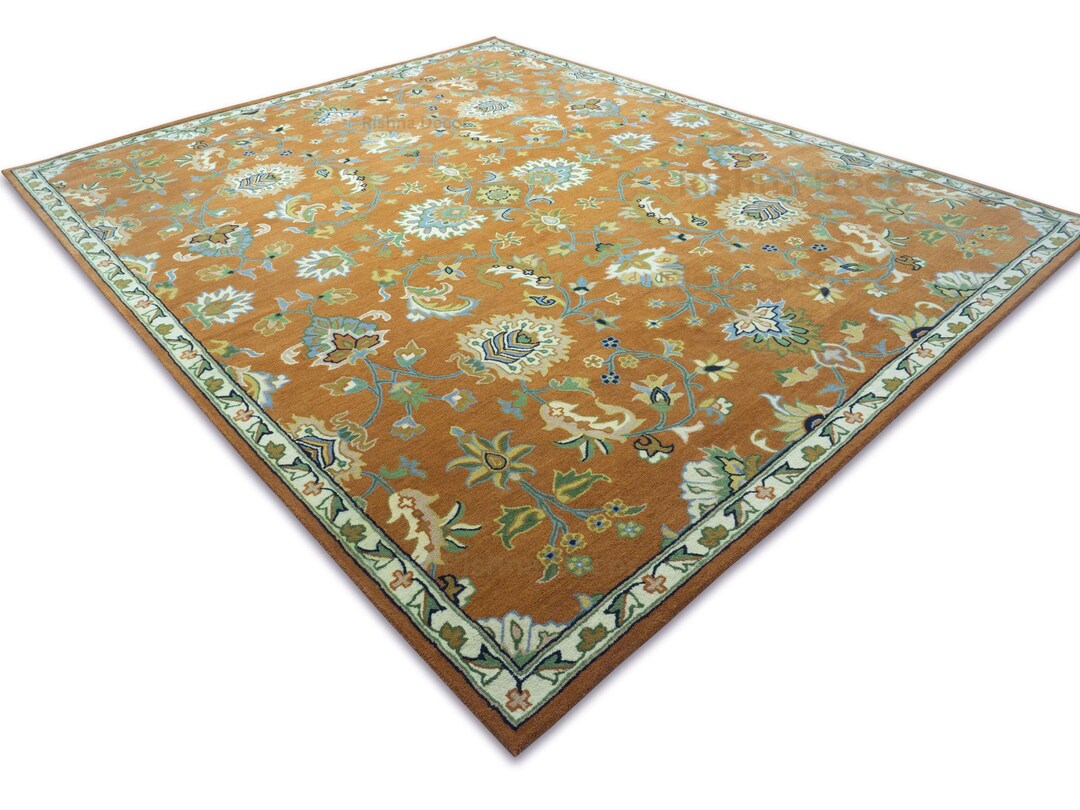 Handmade Rust Orange Wool Rug | Traditional Floral Oriental Carpet - Etsy
