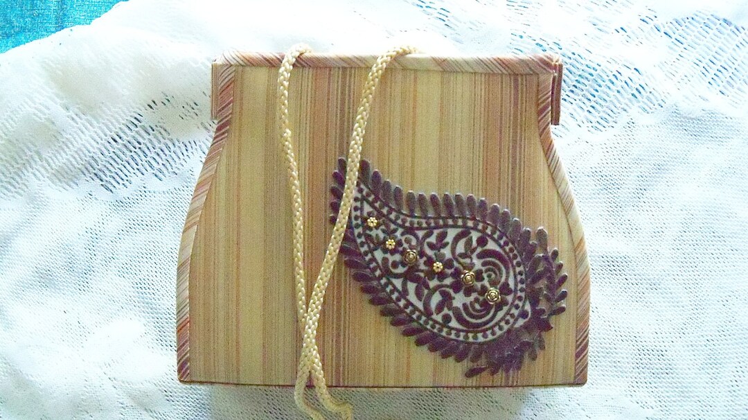 Decorated Purse Bolso Peach Brown Beige Copper Striped Assemblage ...