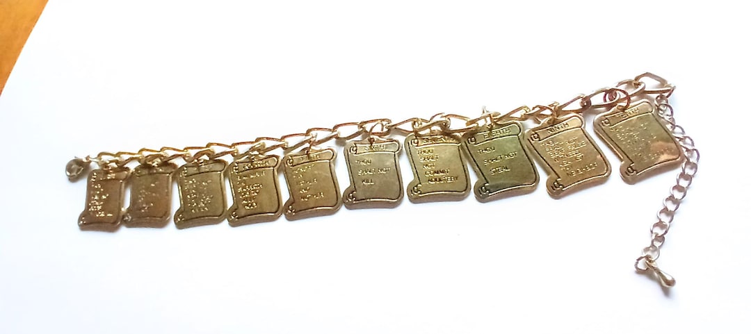 10 Commandments Bracelet Bronze Tone Scroll Charms Gifts Her Him ...