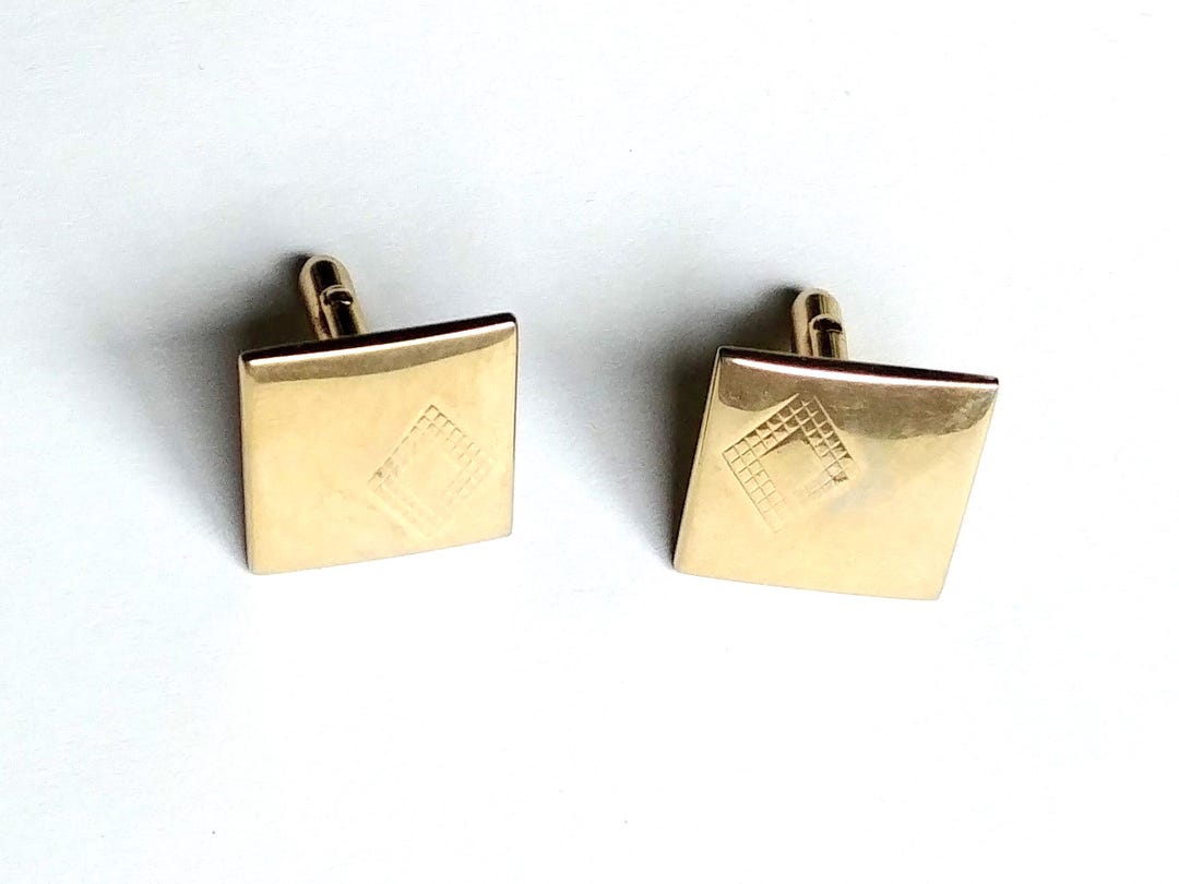 Swank Cuff Links Rectangular Geometric Gold Tone Metal Wedding ...