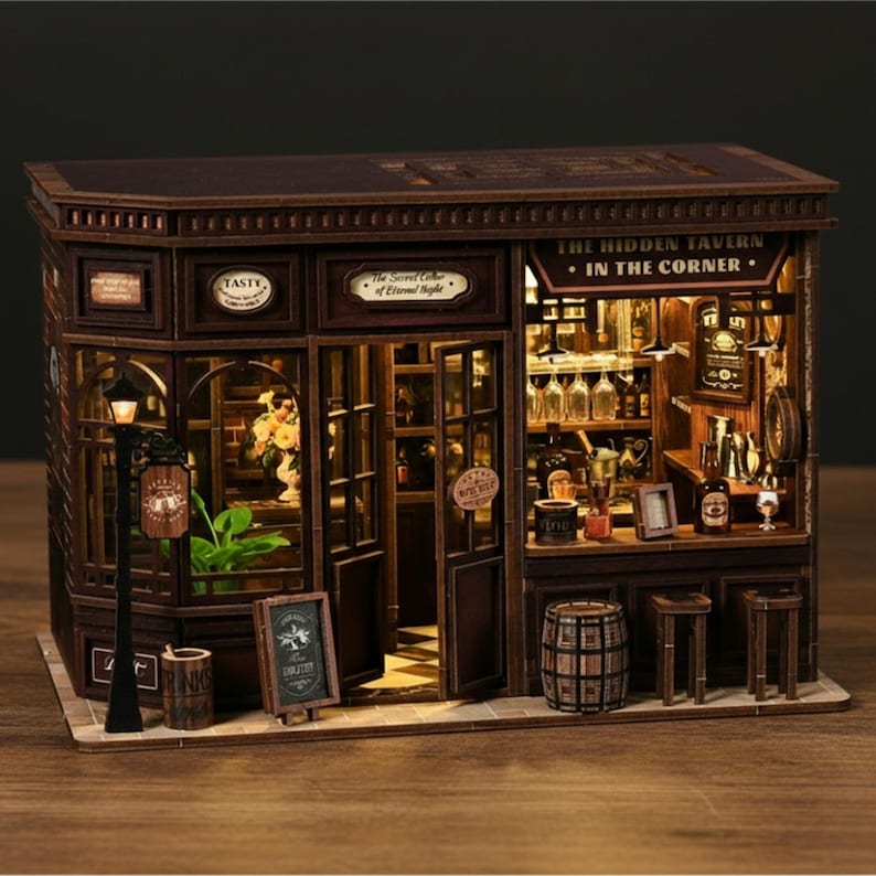 Corner Tavern Miniature Model House DIY Kit With LED Lights 327 Pieces ...