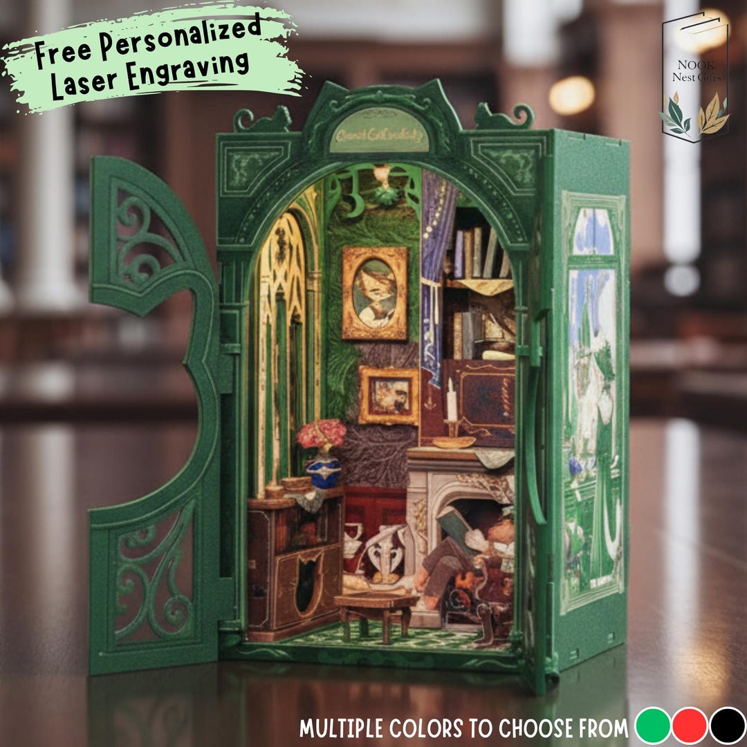 Handcrafted Miniature Book Nook Diorama Wooden Shelf Insert Cozy Study ...