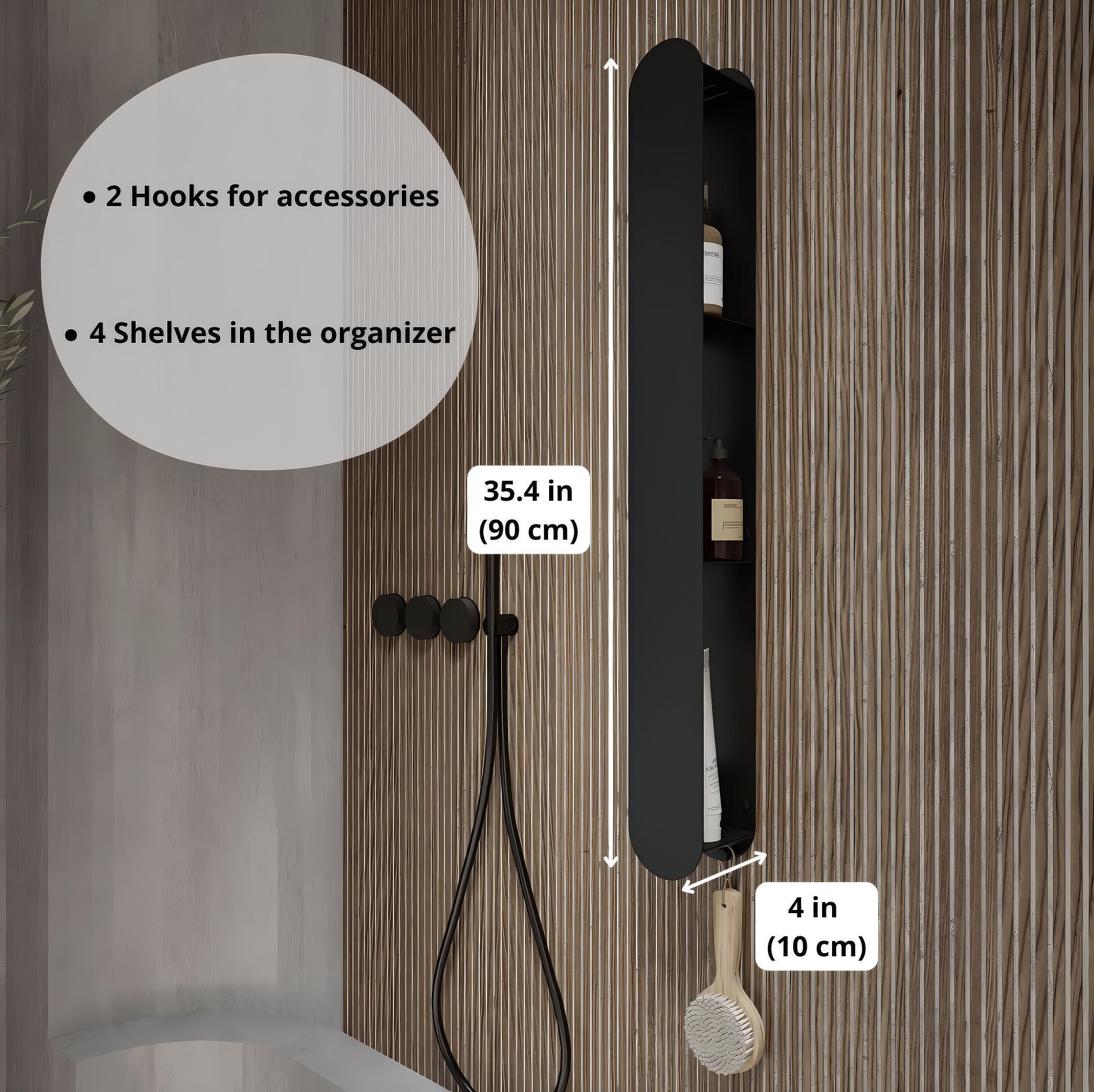 Vertical Wall Shelf for Bathroom | Black Matte Metal Storage Organizer ...