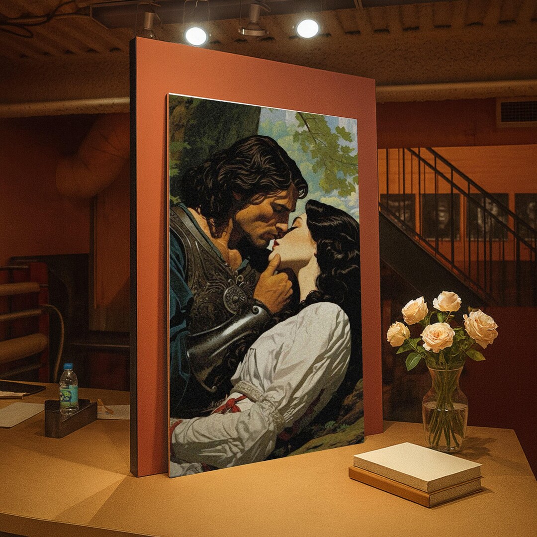 Romantic Medieval Couple Canvas Art, Vintage Love Scene Wall Decor ...