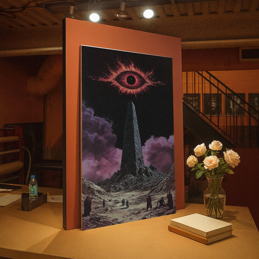 Dark Fantasy Obelisk Canvas, Flaming Eye Wall Art, Epic Dystopian ...