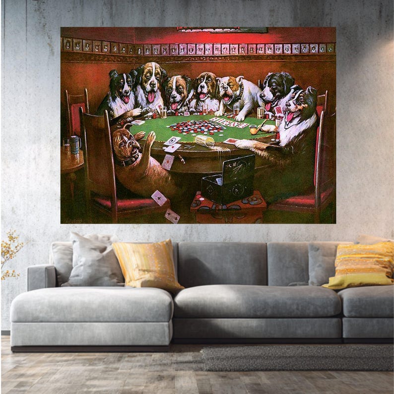 Dogs Playing Poker Canvas Wall Art, Humorous Animal Canvas, Vintage ...