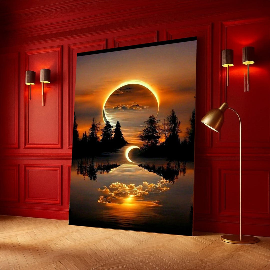 Surreal Solar Eclipse Canvas, Nature Silhouette Wall Art, Sunset ...