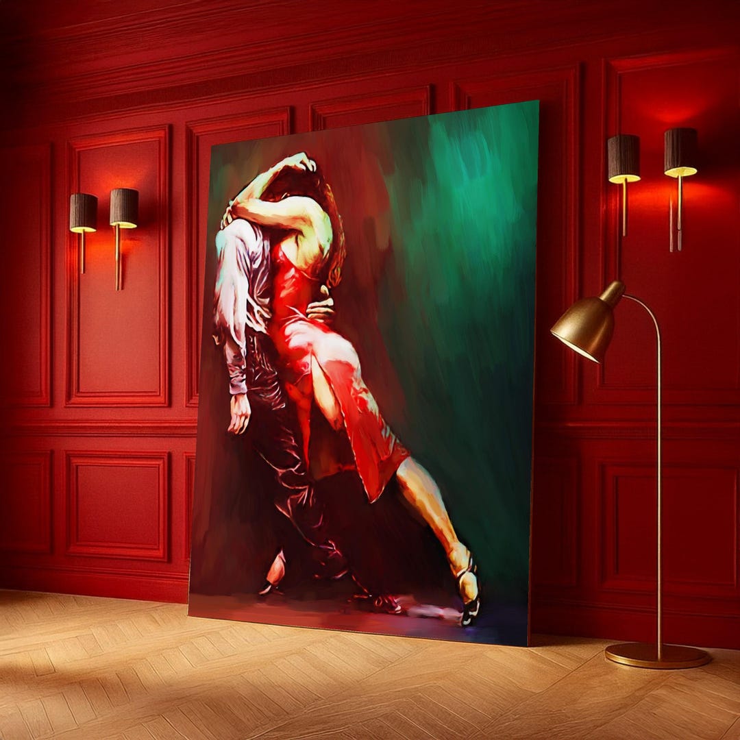 Passionate Tango Dance Couple Canvas, Romantic Ballroom Art, Flamenco ...