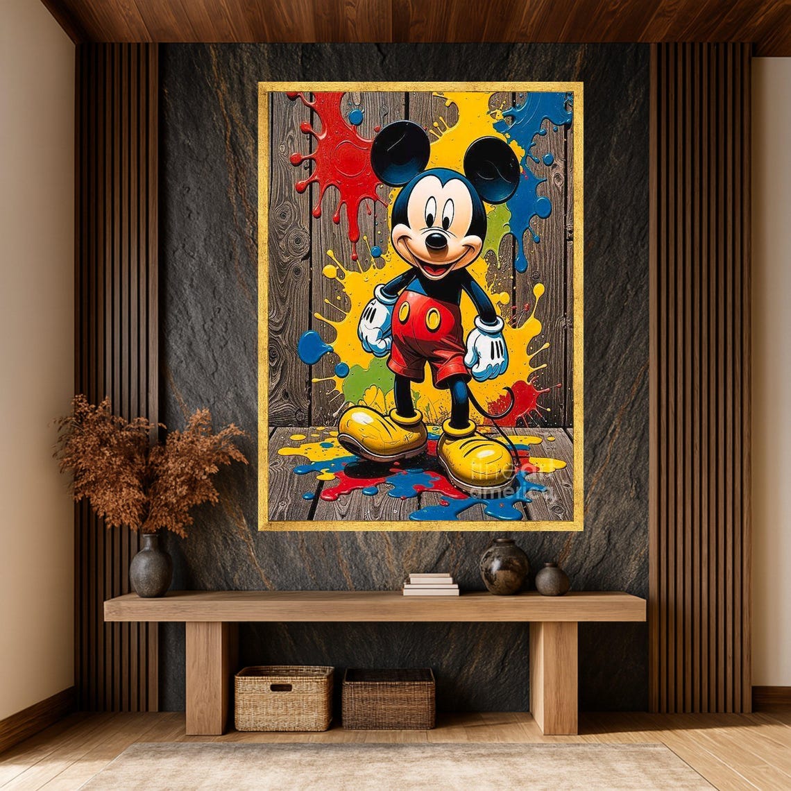 Color Splash Mickey Mouse Canvas, Cartoon Character Wall Art, Kids Room ...