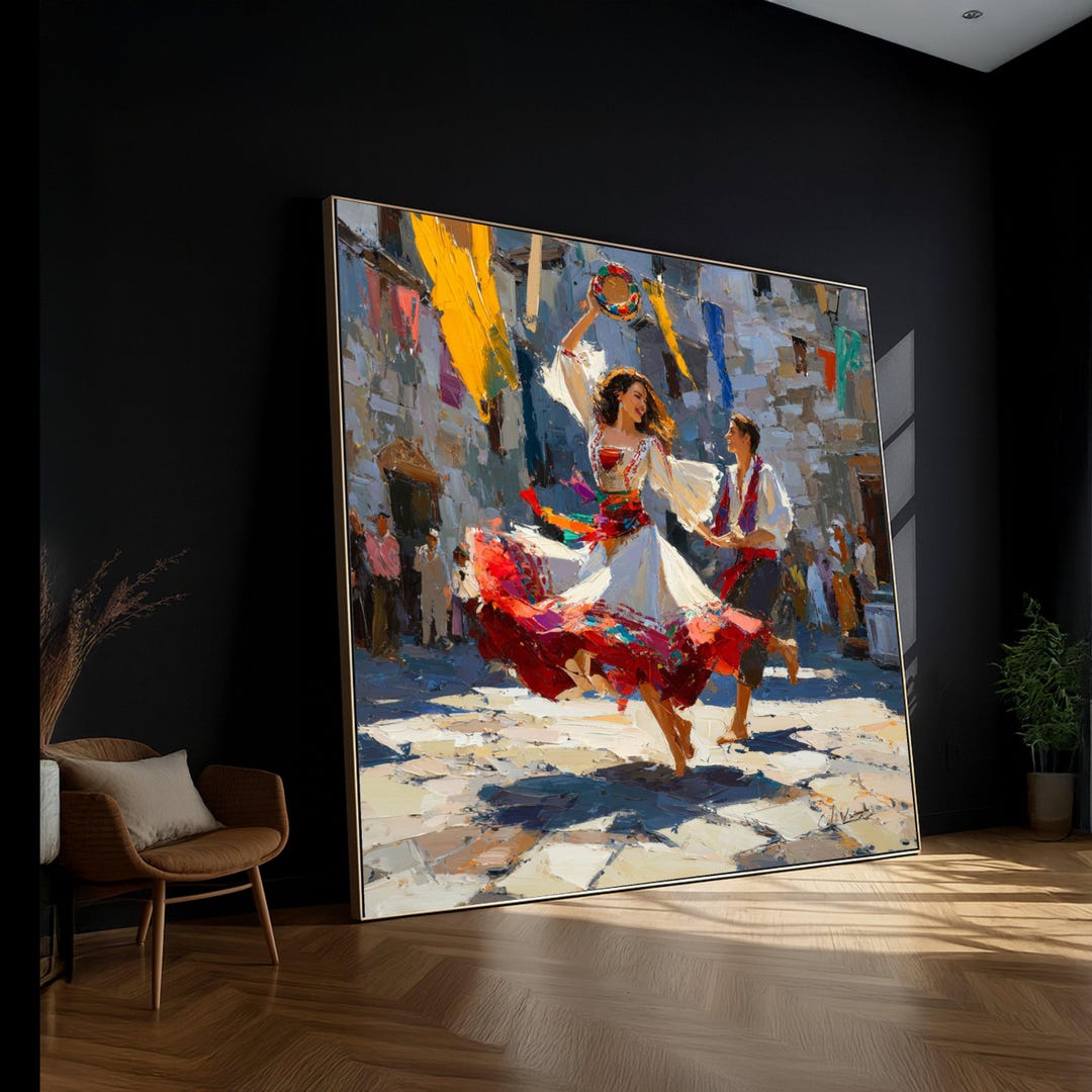 Vibrant Folklore Dance Canvas, Colorful Traditional Costume Wall Art ...