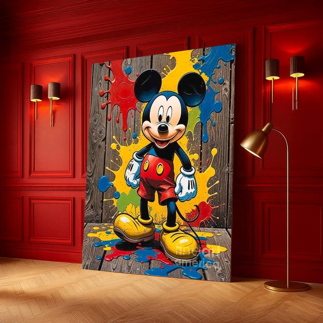 Color Splash Mickey Mouse Canvas, Cartoon Character Wall Art, Kids Room ...