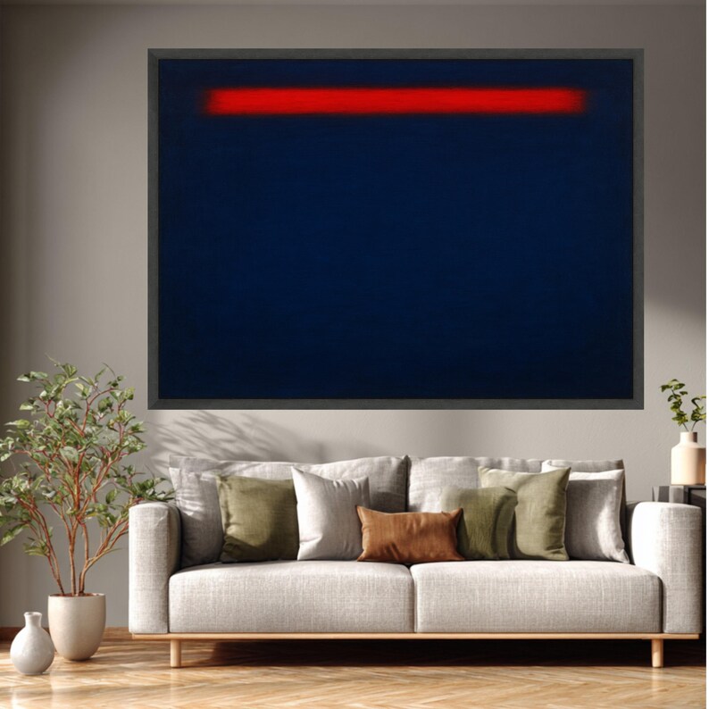 Abstract Red Blue Canvas Art, Modern Minimalist Horizontal Stripe ...