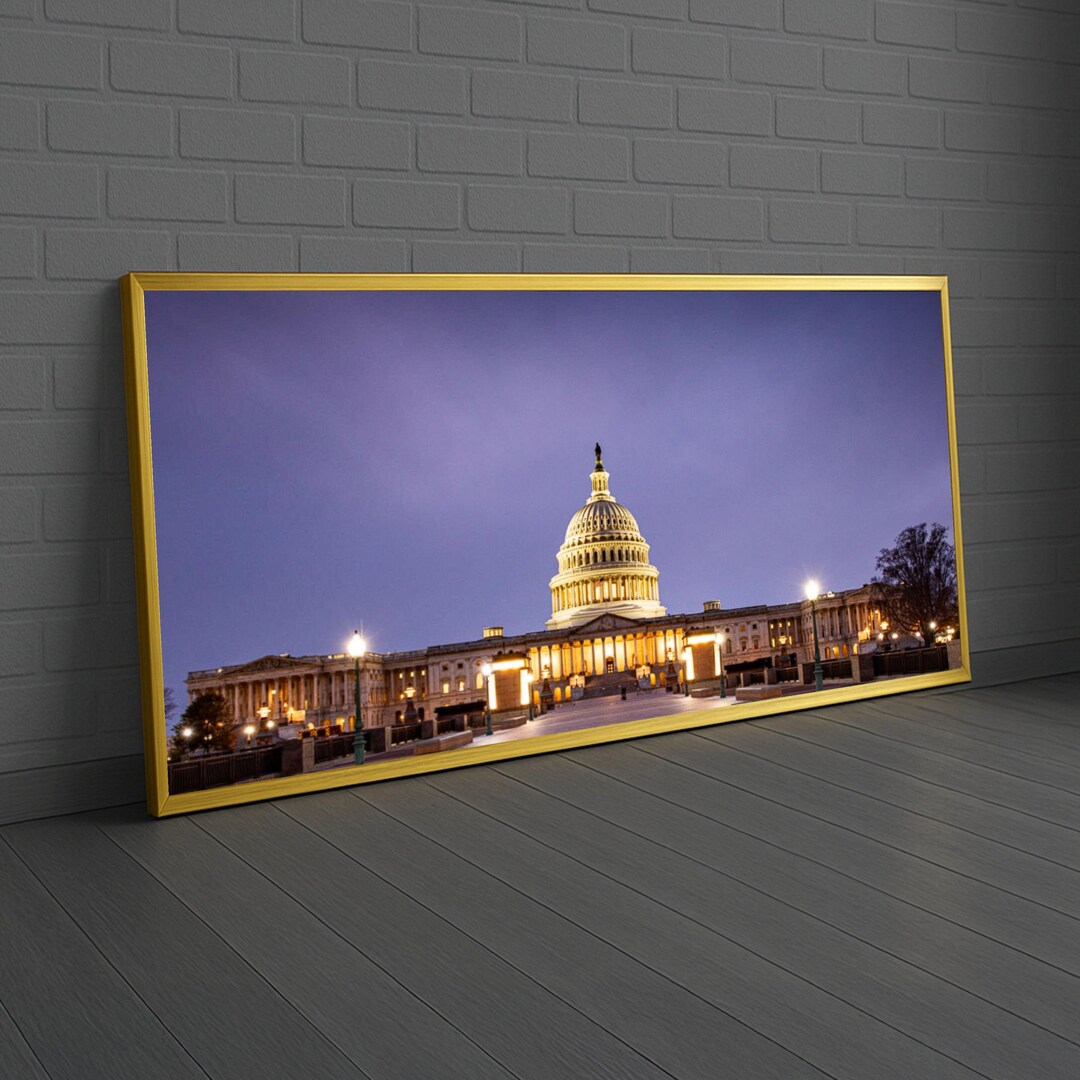Illuminated US Capitol Building Canvas, Washington DC Landmark Wall Art ...