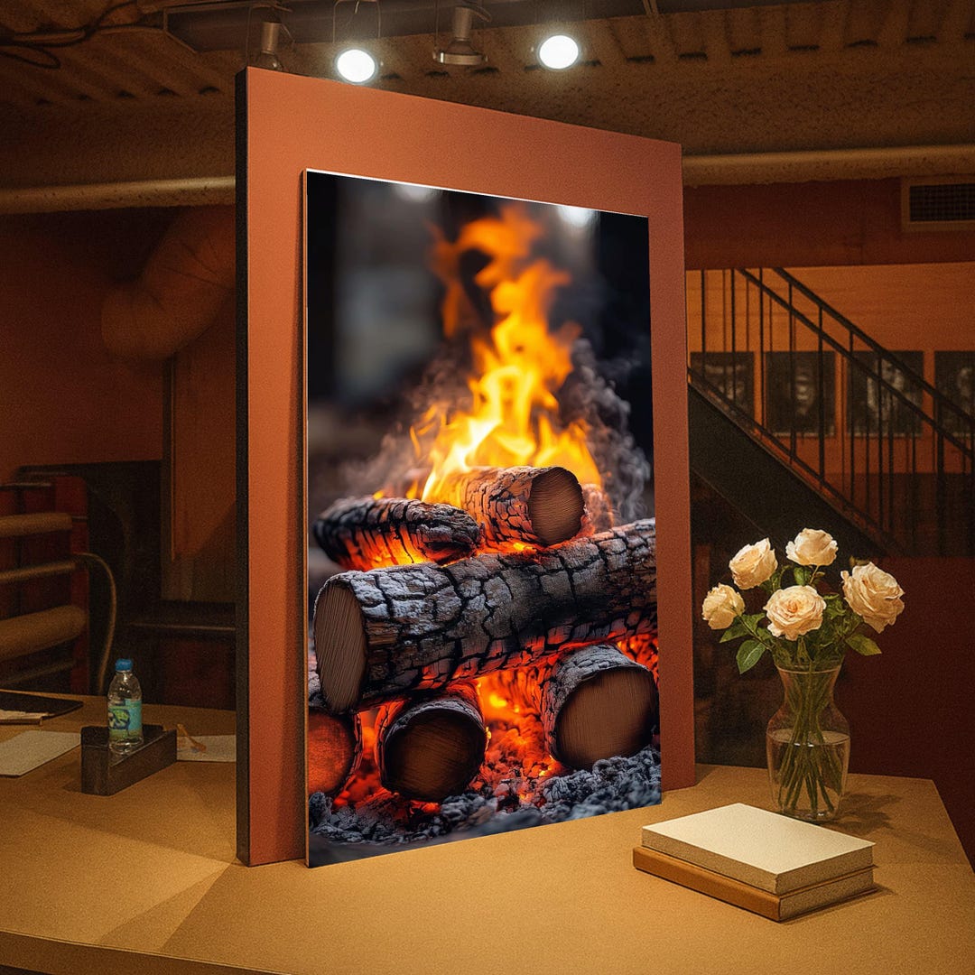Cozy Campfire Glow Canvas, Burning Wood Logs Wall Art, Warm Fireplace ...